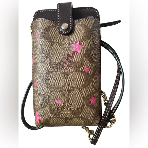 Coach | Bags | Coach Phone Crossbody In Signature Canvas With Disco ...